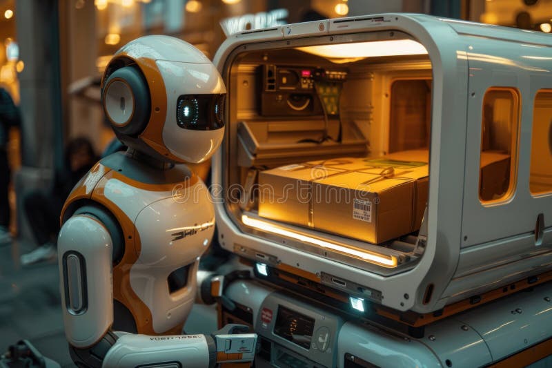 Robot Waiting: Opens the Cargo Hold To Load the Parcel Stock Photo ...