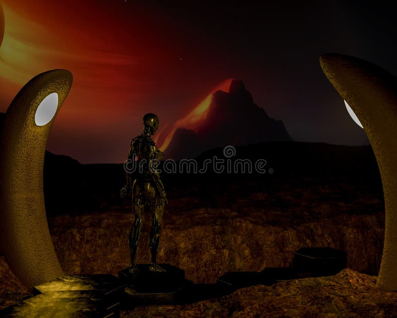 Robot Walking on an Alien Planet. Future Technology Concept, Artificial ...