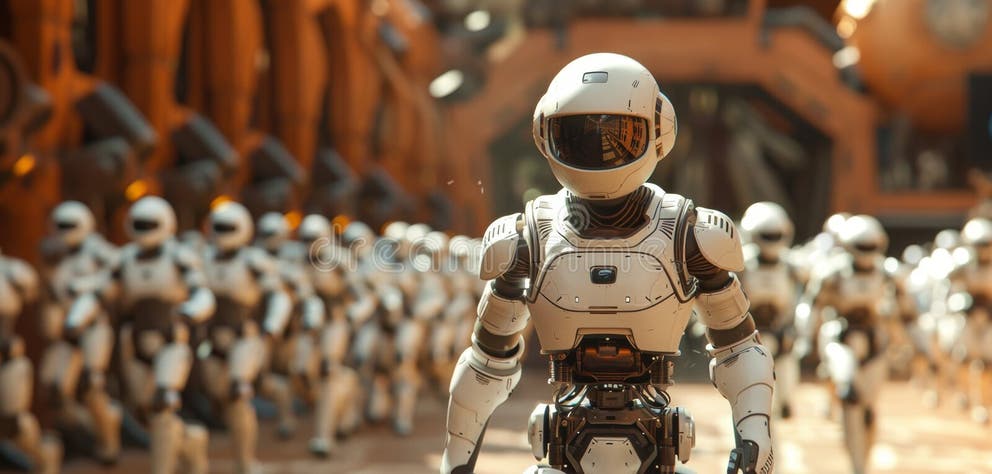 Robot Walking among Crowd of Robots Stock Photo - Image of automated, busy: 318203754