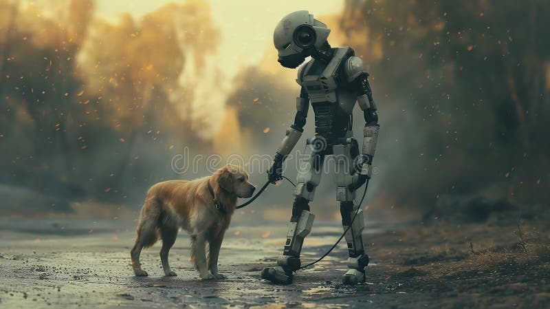 Robot Walking a Dog. Robot is Having His Own Pet Stock Photo - Image of ... Robot Walking a Dog. Robot is Having His Own Pet Stock Photo - Image of ...