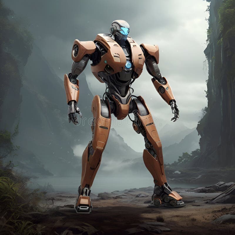 Robot Walking, Landscape,technology Concept. 3D Illustration Rendering ...