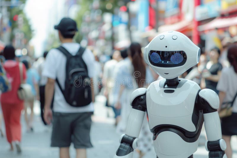 A Robot Walking on the Street among People, Generative AI Stock ...