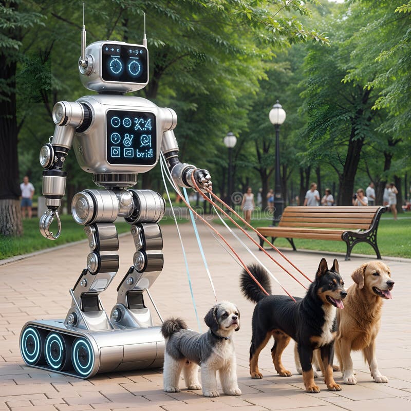 A Robot Walks Dogs in a Park, an Image Created with the Help of ...