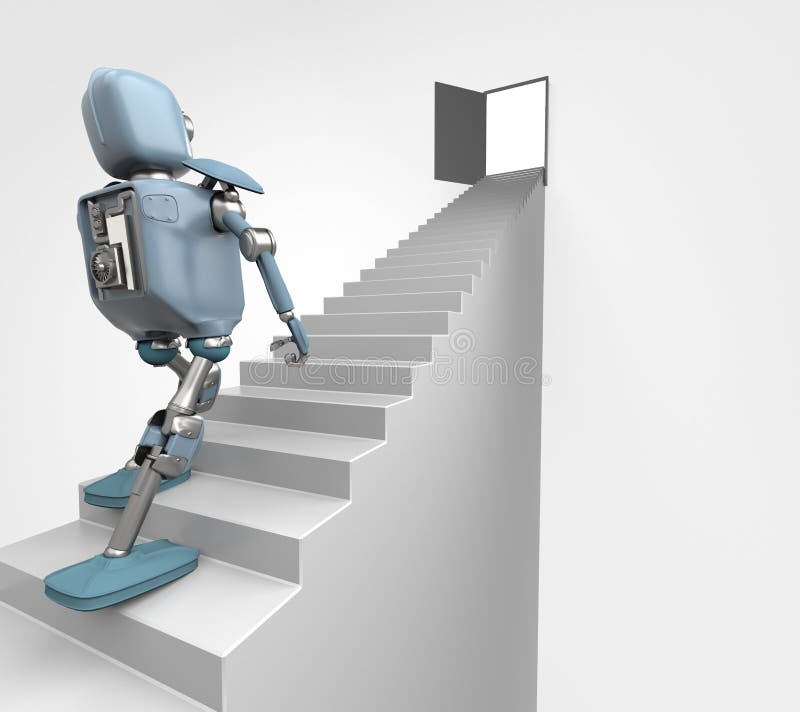 Robot Walks on the Stair, on the White Bacground,3d Render Stock ...