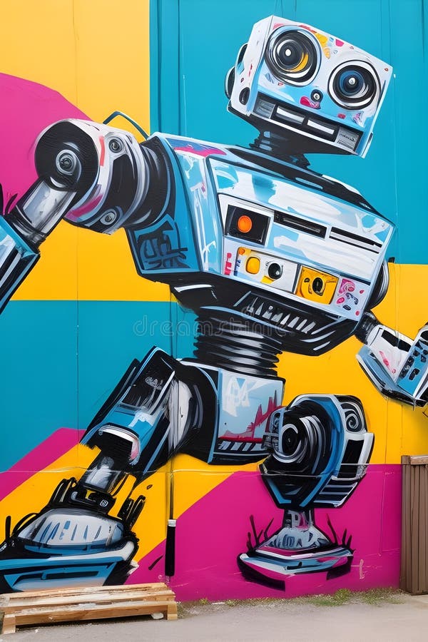 Robot on the Wall: a Graffiti Work that Blends Art and Science Stock ...