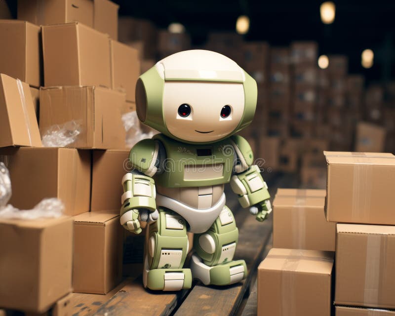 Robot in Warehouse Carrying Boxes Demonstrating Efficient Automation in ...