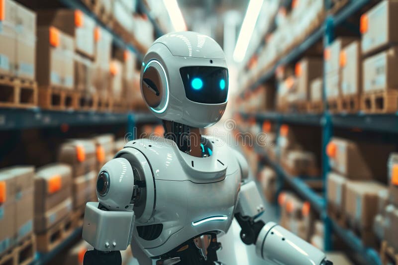 Robot in Warehouse. Robot at Work in the Warehouse Stock Illustration ...