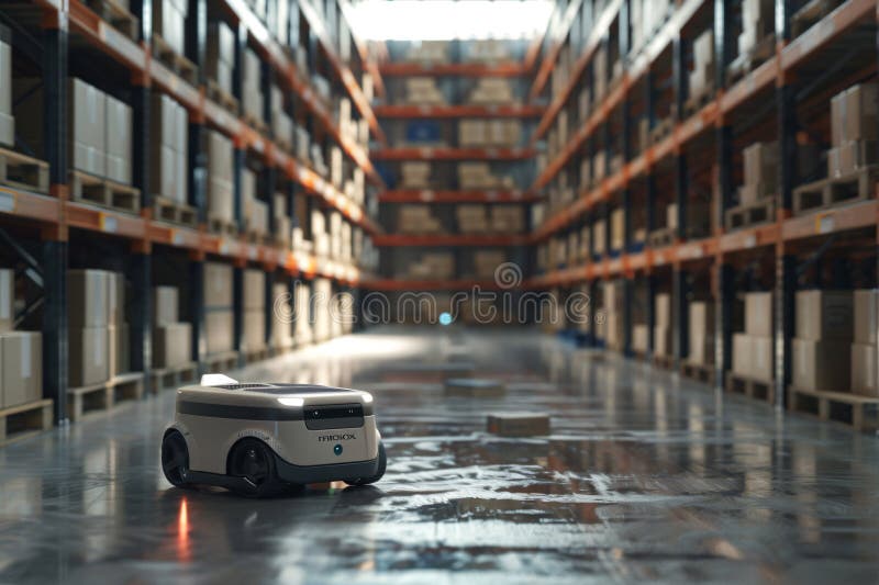 Robot in Warehouse. Robot at Work in the Warehouse Stock Illustration ...