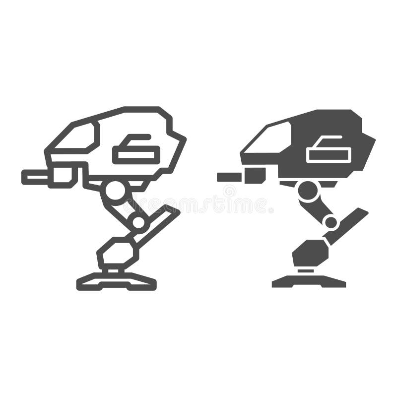Robot Warrior Line and Solid Icon, Robotization Concept, Mechanical ...