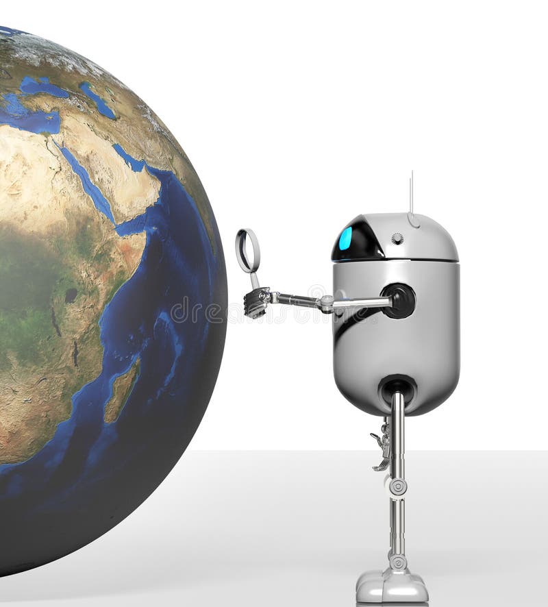 Robot is Watching the Earth,3d Render Stock Illustration - Illustration ...