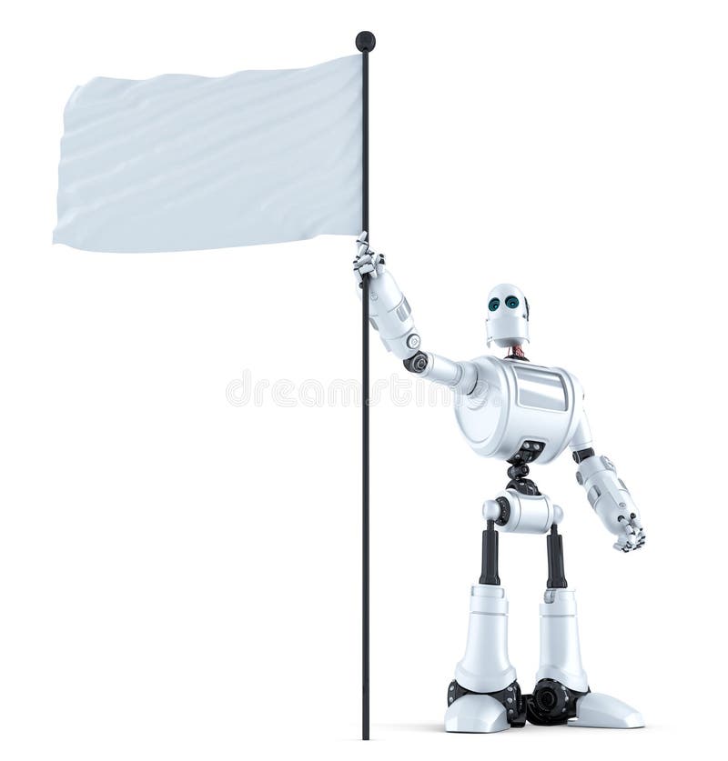 Robot with Waving Blank Flag. . Contains Clipping Path Stock ...