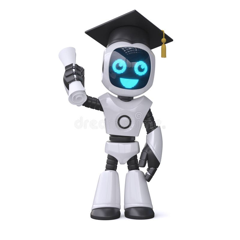Robot Wearing Graduation Cap Holding Diploma 3d Rendering Stock ...
