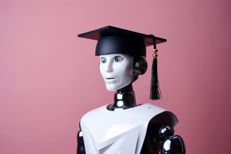 Robot Wearing a University Graduation Cap. Ai Learning and Education ...