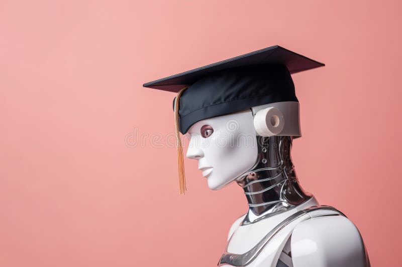 Robot Wearing a University Graduation Cap. Ai Learning and Education ...