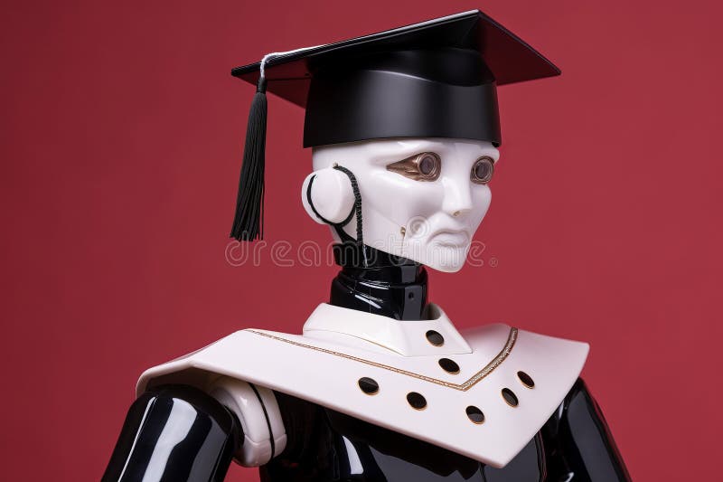 Robot Wearing a University Graduation Cap. Ai Learning and Education ...