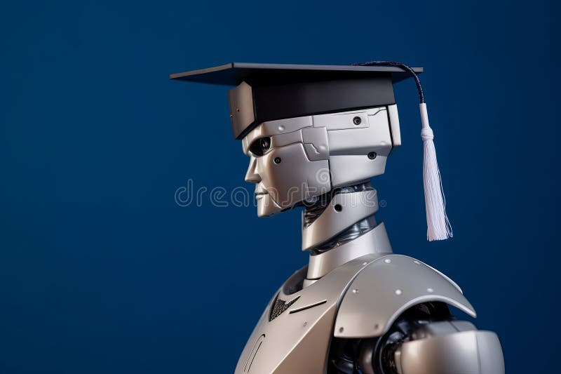 Robot Wearing a University Graduation Cap. Ai Learning and Education ...