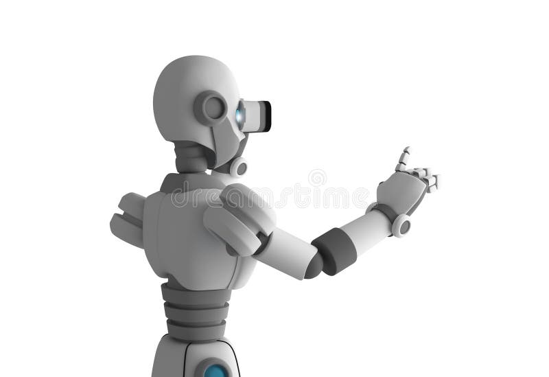 Robot Wearing Virtual Reality Glasses on White Background. Stock ...
