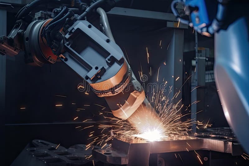 Robot, Welding Components Together in Factory, Creating Intricate and ...