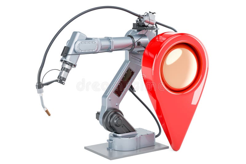 Robot Welding with Map Pointer, 3D Rendering Stock Illustration ...