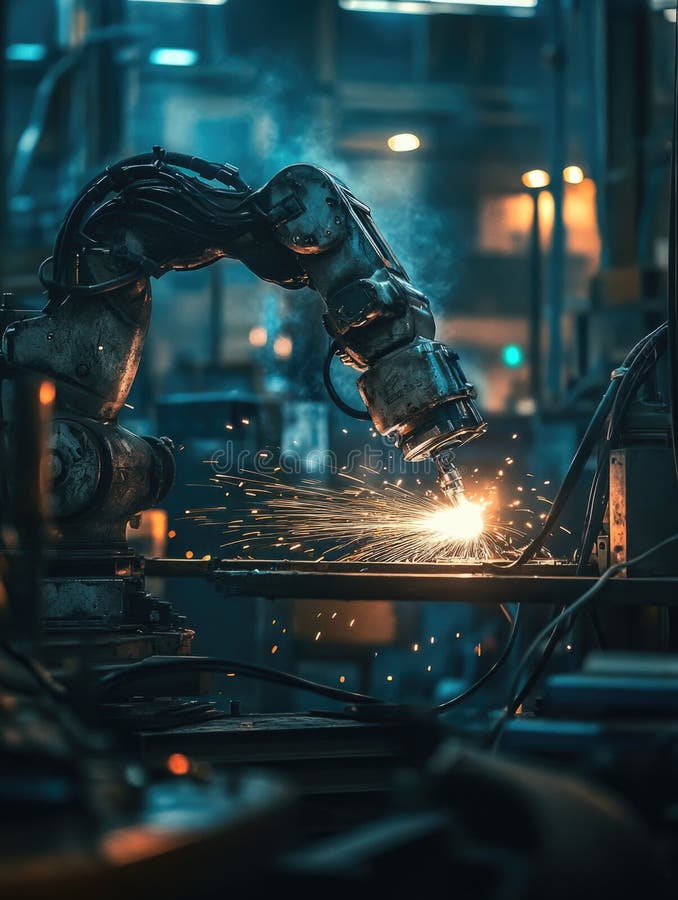 Robot Welding Metal in Factory Stock Image - Image of worker, modern ...