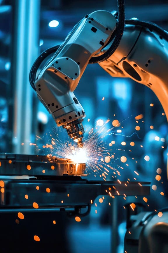 Robot welding metal sparks stock photo. Image of sparks - 377444232