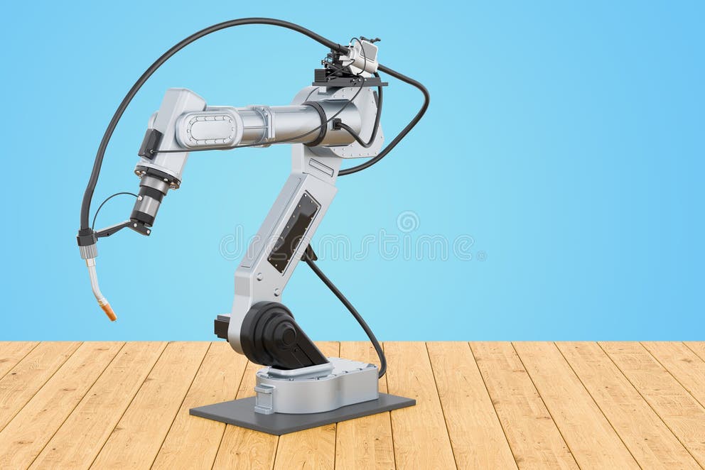 Robot Welding on the Wooden Table, 3D Stock Illustration - Illustration ...