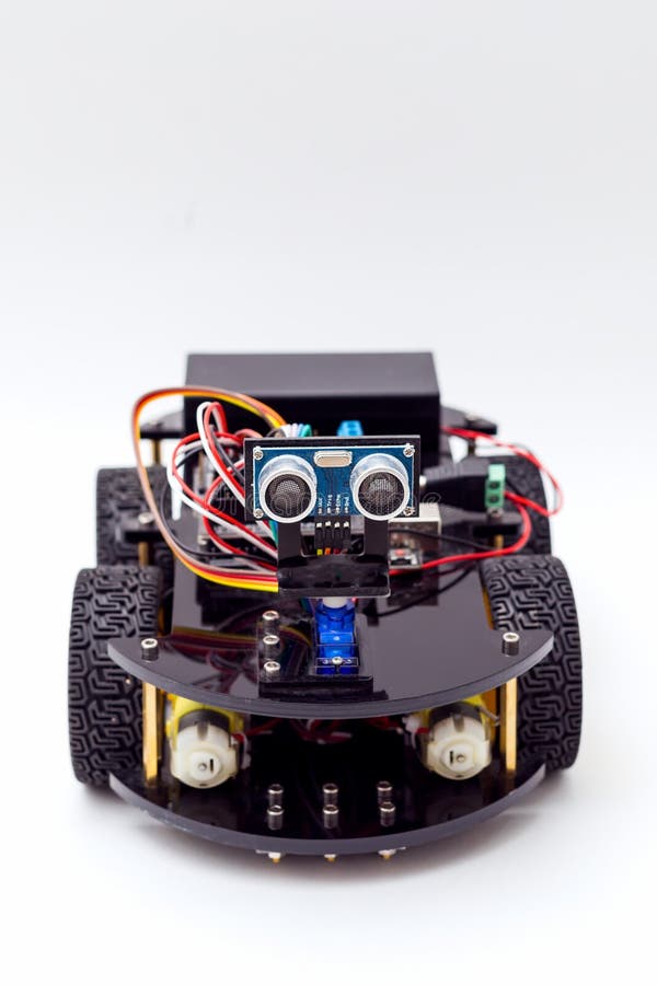 Robot on Wheels White Background. Vertical Stock Image - Image of ...