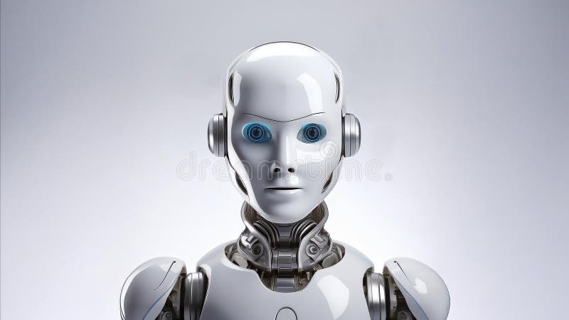 A Robot and a White-grey Background Stock Photo - Image of artificial ...