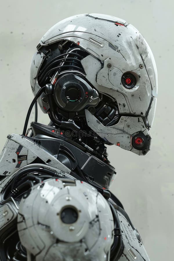 A Robot with a White Helmet and Red Eyes Stock Illustration ...