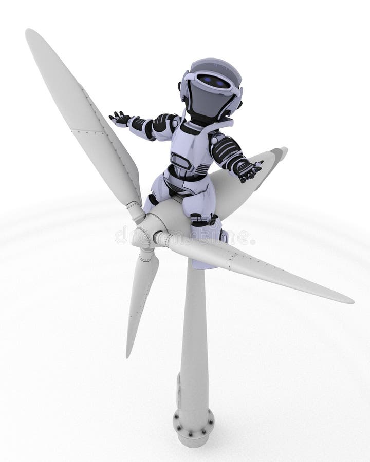 Robot with wind turbine stock illustration. Illustration of cute - 42865896