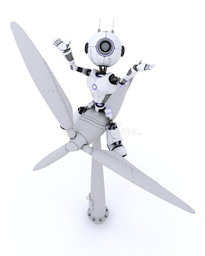 Robot with wind turbine stock illustration. Illustration of cyborg ...