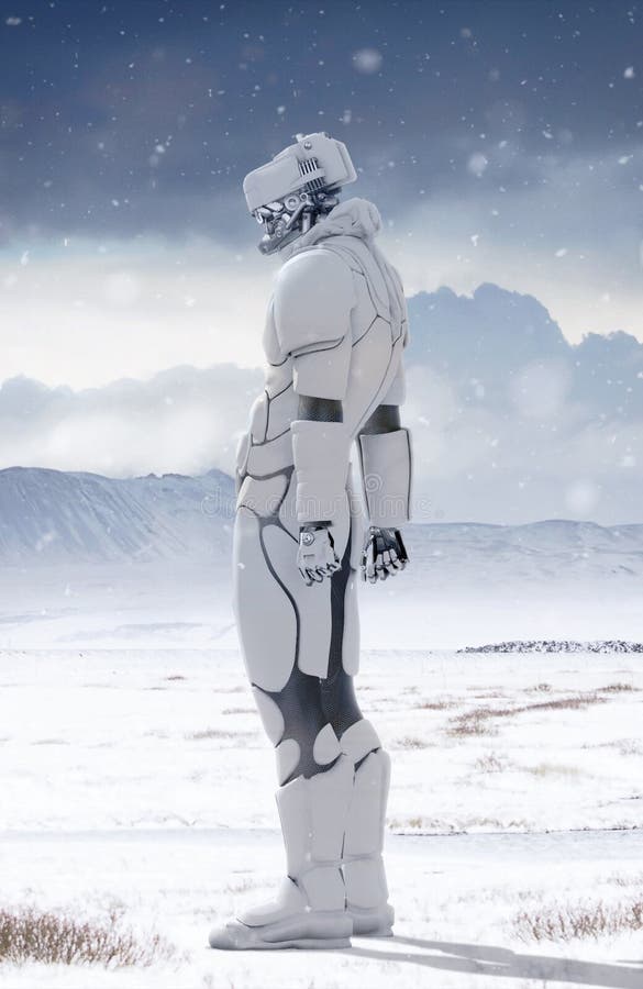 Robot in winter stock illustration. Illustration of cyborg - 102015641
