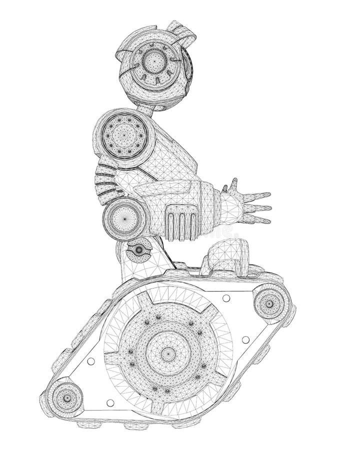 Robot Wireframe Isolated on White Background. Side View. Vector ...