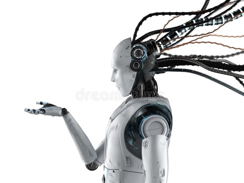 Robot with wires isolated stock illustration. Illustration of computer ...