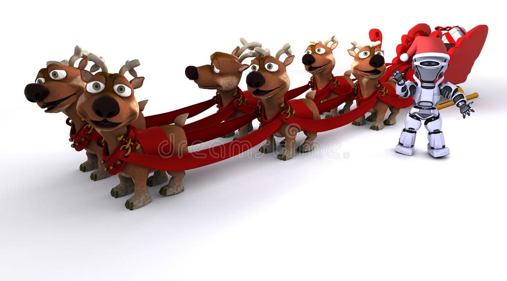 Robot Withsleigh and Reindeer Stock Illustration - Illustration of ...