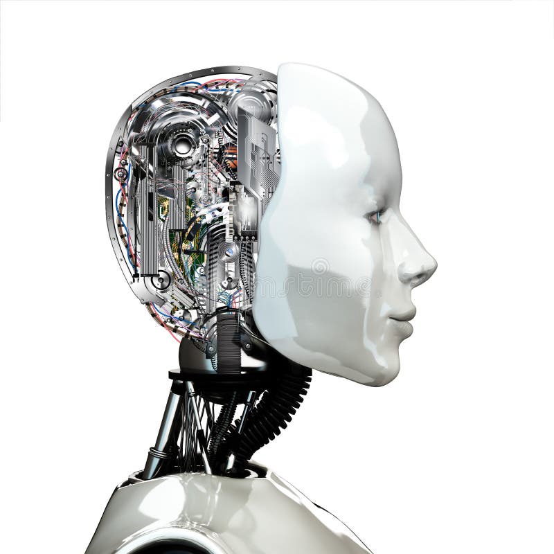 A Robot Woman Head with Internal Technology Stock Illustration ...
