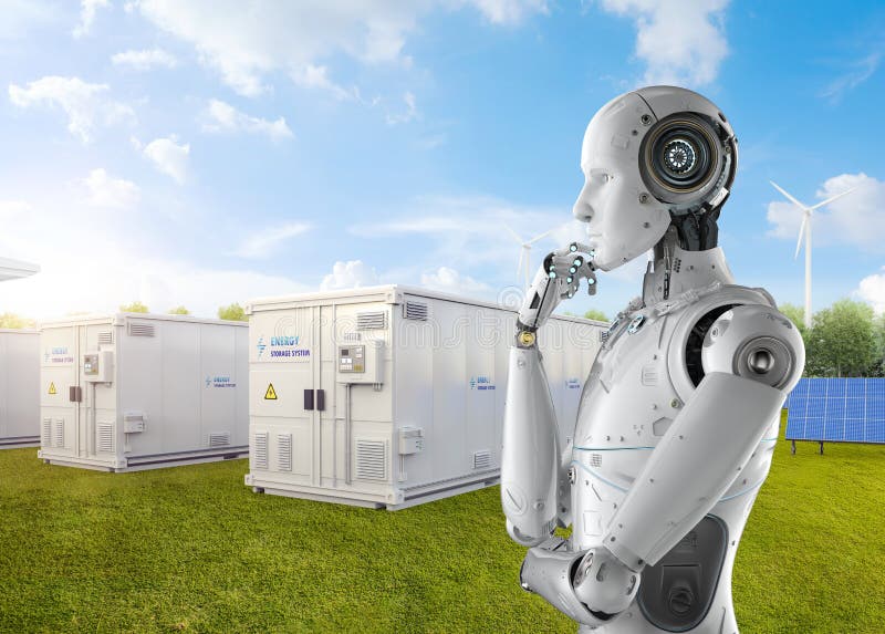Robot Work with Energy Storage System and Solar Panel Stock ...
