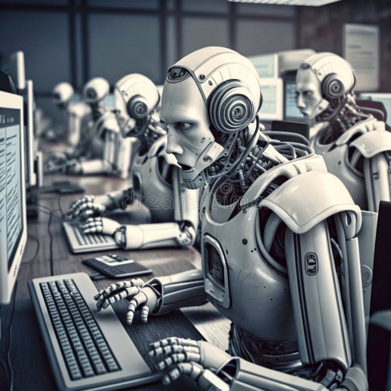 Robot at Work Futuristic Office with Many Humanoid, Generative AI Stock ...