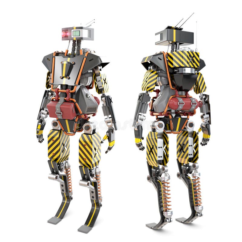 Robot Worker Front and Rear Stock Illustration - Illustration of ...