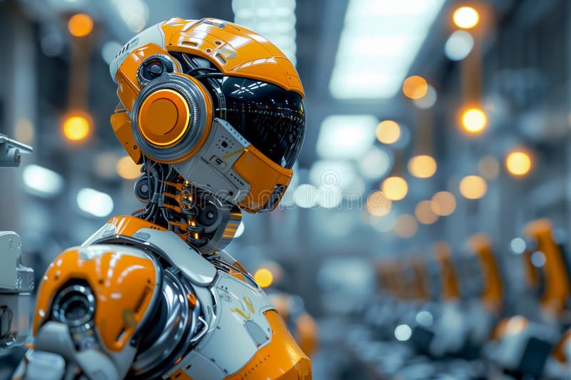 Robot Worker in a Modern Assembly Line, Replacing the Workforce Stock ...