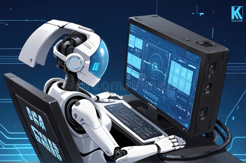 Robot Working Behind a Computer at 19-8-2024 Editorial Photography ...