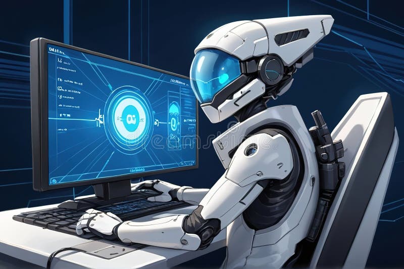Robot Working Behind a Computer at 19-8-2024 Editorial Stock Photo ...