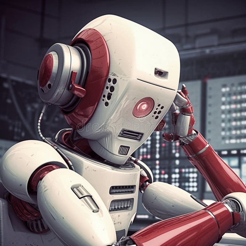 Robot Working in a Call Center. Generative AI Stock Illustration ...