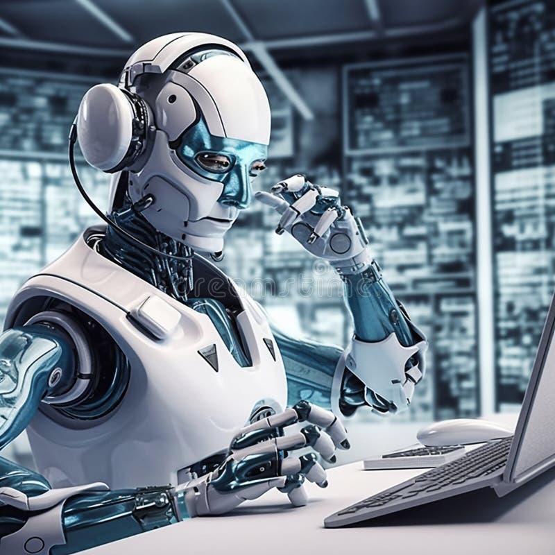 Robot Working in a Call Center. Generative AI Stock Illustration ...