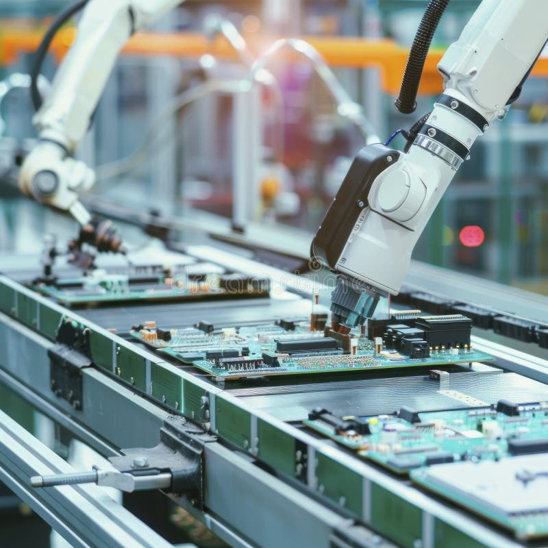 A Robot is Working on a Circuit Board Stock Image - Image of device ...