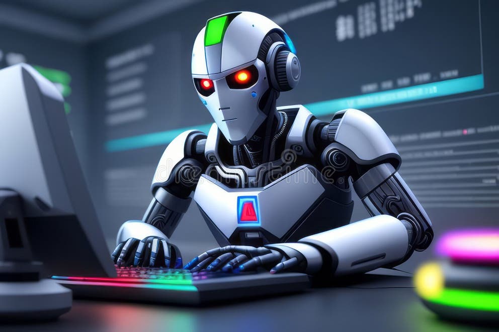 Robot Working on Computer Abstract Futuristic Image Representing AI Technology Stock ...