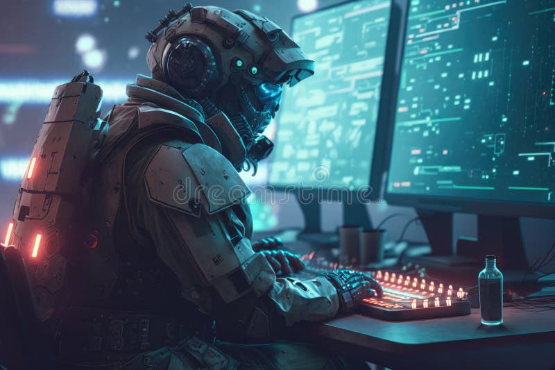 Robot Working With Computer Generative Ai Stock Illustration Illustration Of Light Finance