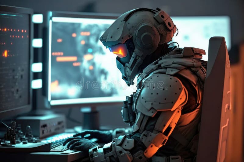 Robot Working with Computer Generative AI Stock Illustration ...