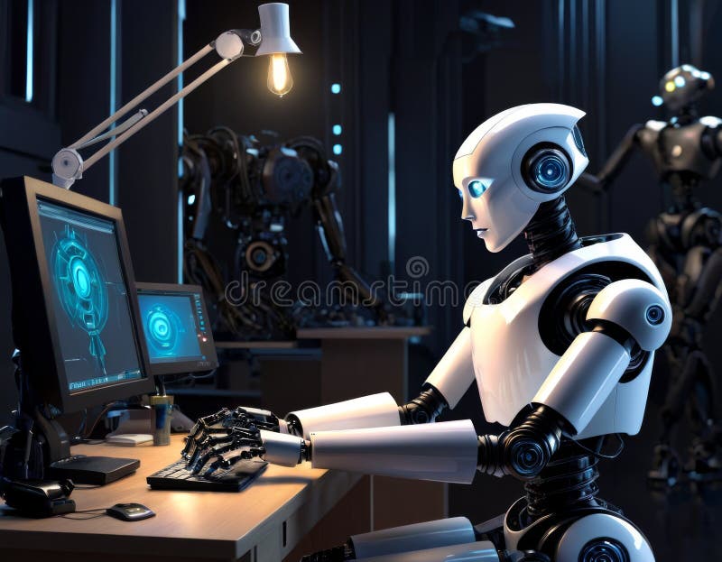 Robot Working with Computer Technology Stock Photo - Image of generated, cybernetics: 320230660