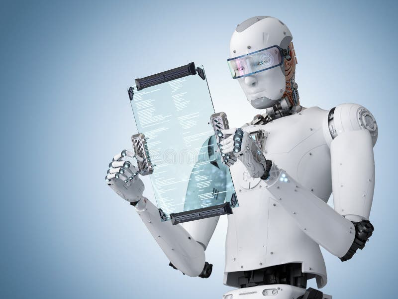 Robot Working with Digital Tablet Stock Illustration - Illustration of ...